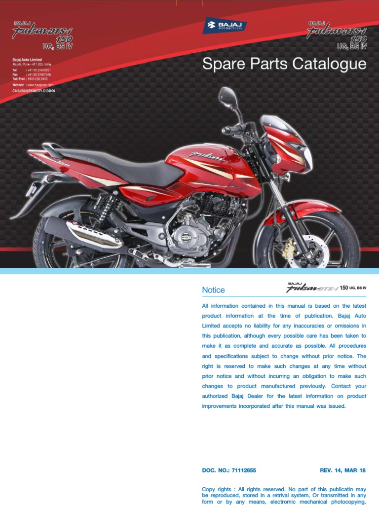 SPC - Pulsar 150 BSIV - REV 14 MAR 18 | PDF | Brake | Motor Vehicle