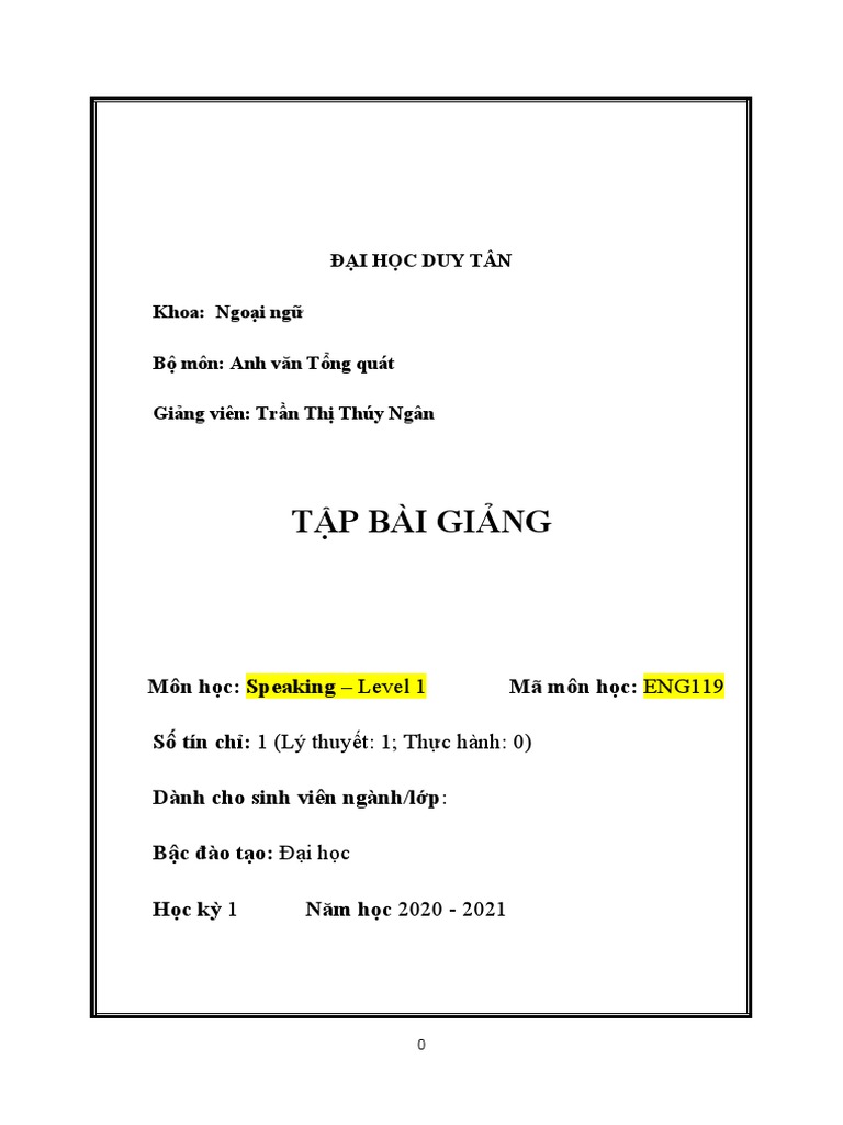 Speaking Level 1 Course Overview | PDF | Stress (Linguistics) | Question