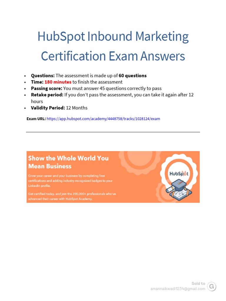 HubSpot Inbound Marketing Exam Answers | PDF | Marketing | Market ... HubSpot Inbound Marketing Exam Answers | PDF | Marketing | Market ...