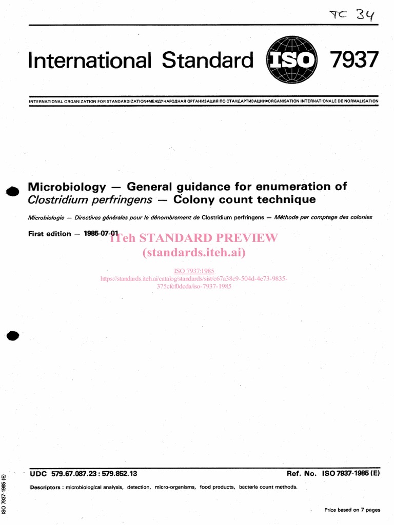 Iso 7937 1985 | PDF | International Organization For Standardization | Agar