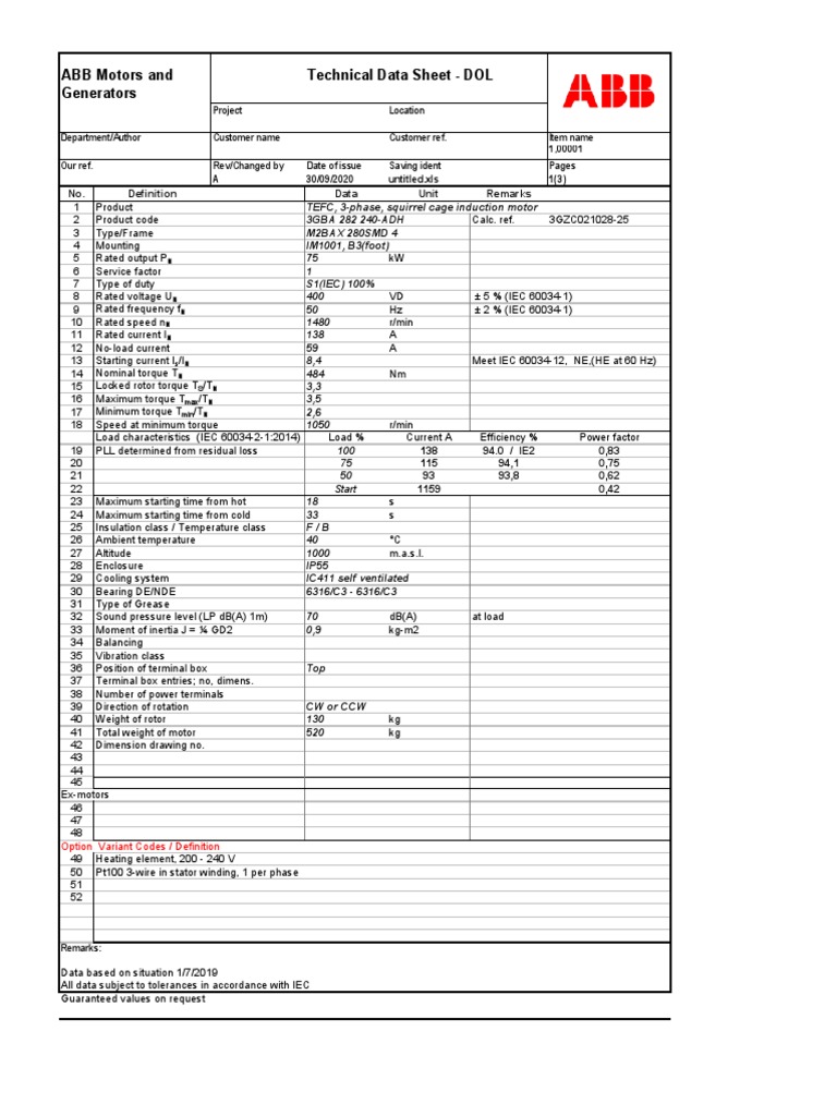 BC 02B - Drawing Dan Data Sheet 75 KW, 4P, B3 | PDF | Electric Motor ...