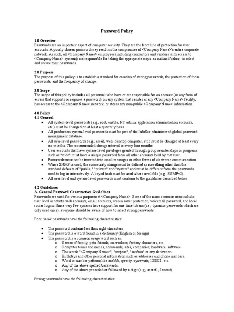 Password Policy Pdf Password Information Security 