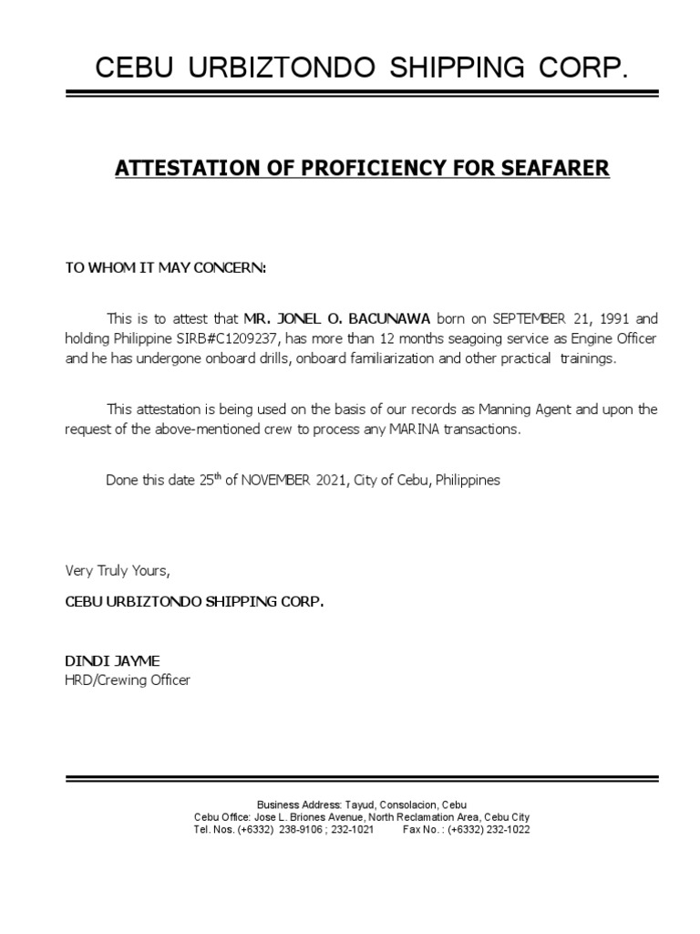 Attestation of Proficiency for Seafarers | PDF | Water Transport | Shipping
