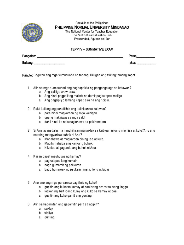 Tepp Iv Summative | PDF