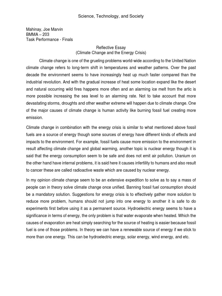 Mahinay Bmma203 Tpfinals STS | PDF | Climate Change | Energy Development