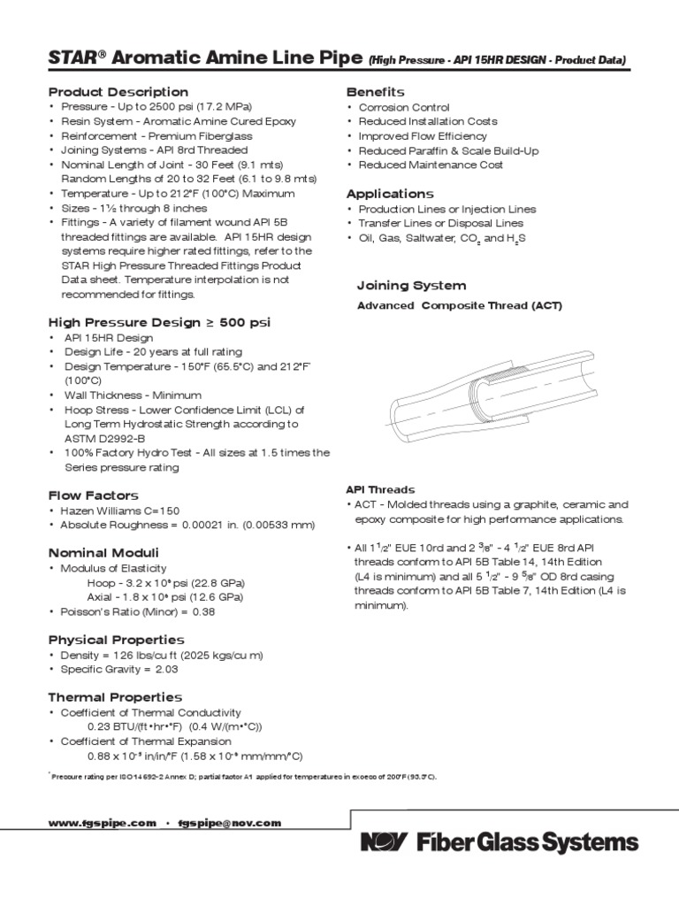 STAR Aromatic Amine Line Pipe High Pressure API 15HR Design Data Sheet ...