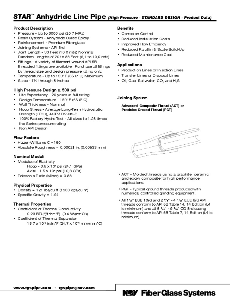 STAR Anhydride Line Pipe High Pressure Standard Design Data Sheet PDF