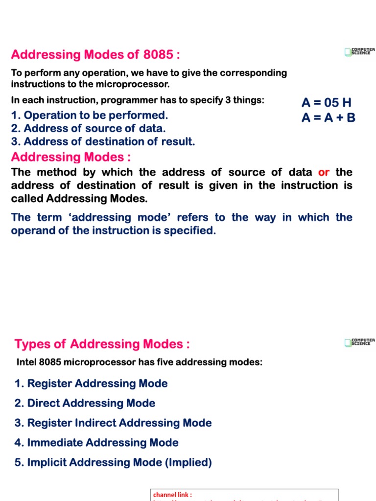 Addressing Mode of 8085 | PDF | Central Processing Unit | Computer Architecture