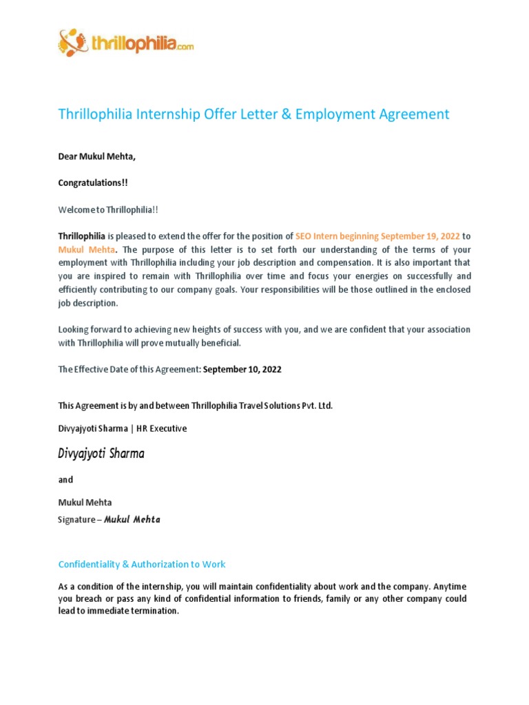 Mukul Mehta - Internship Offer Letter | PDF | Justice | Crime & Violence