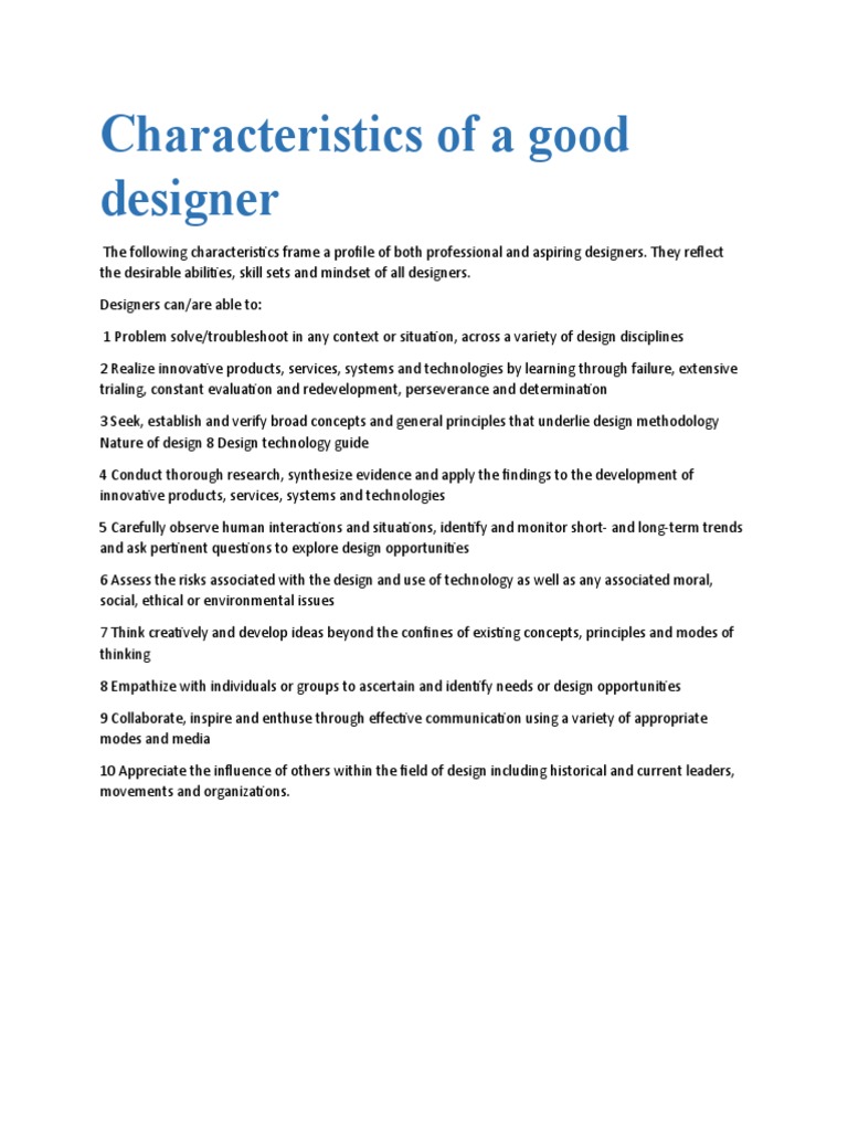 Characteristics of A Good Designer | PDF | Design | Thought