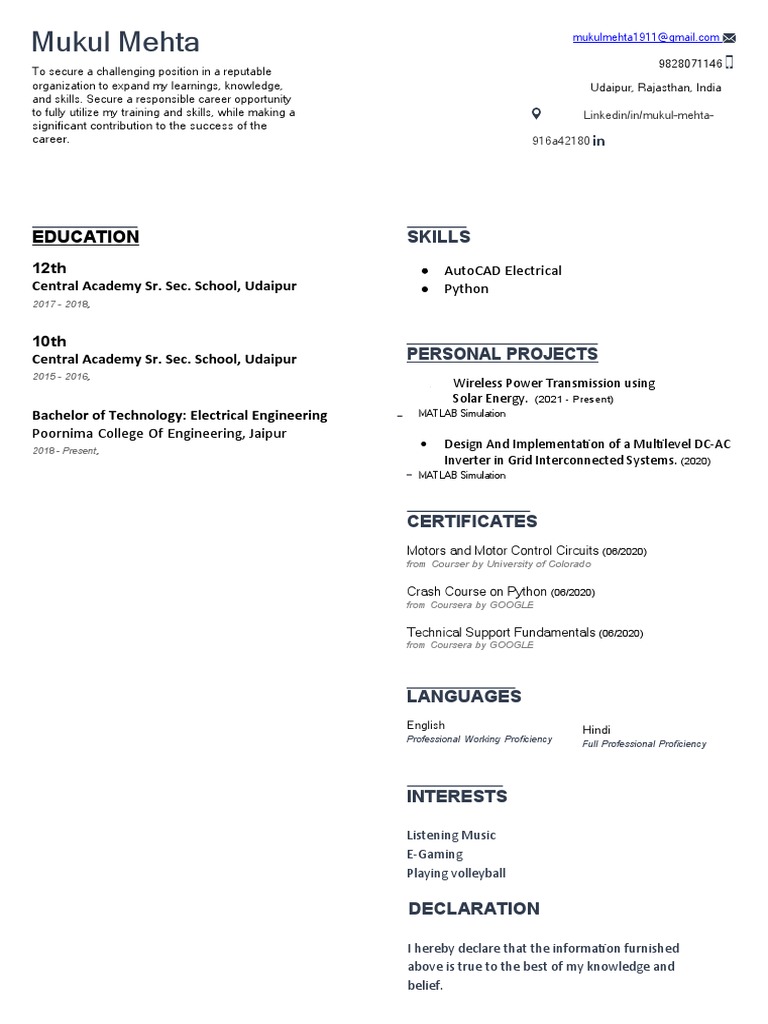 Mukul Mehta Resume Pdf Physical Quantities Nature 