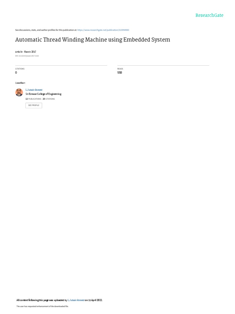 Automatic Thread Winding Machine | PDF | Infrared | Embedded System