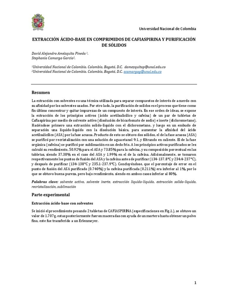 Extracción y Purificación de ASA y Cafeína | PDF | Cristalización ...