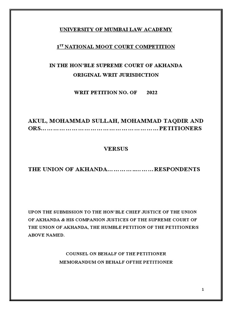 Bench Memo Petitioners | PDF | Refugee | Justice