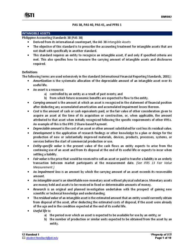 12 Handout 1 Pas 38, Pas 40, and Pfrs 1 | PDF | Fair Value | Intangible ...