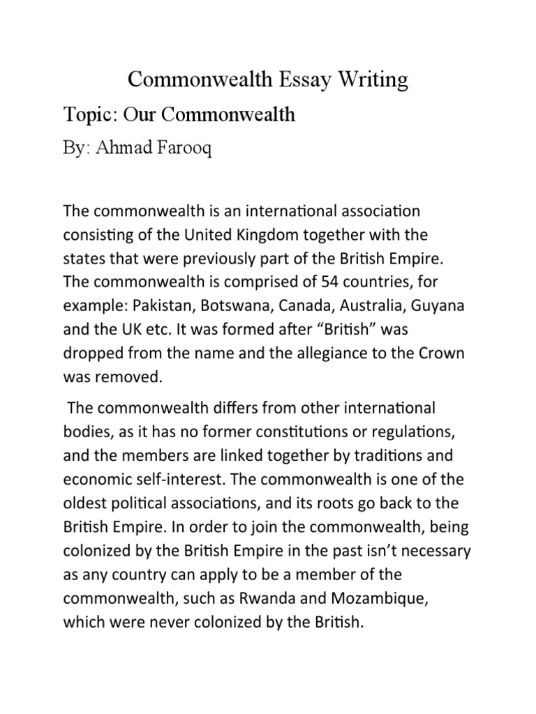 Commonwealth Essay Writing | PDF | Commonwealth Of Nations | United Kingdom