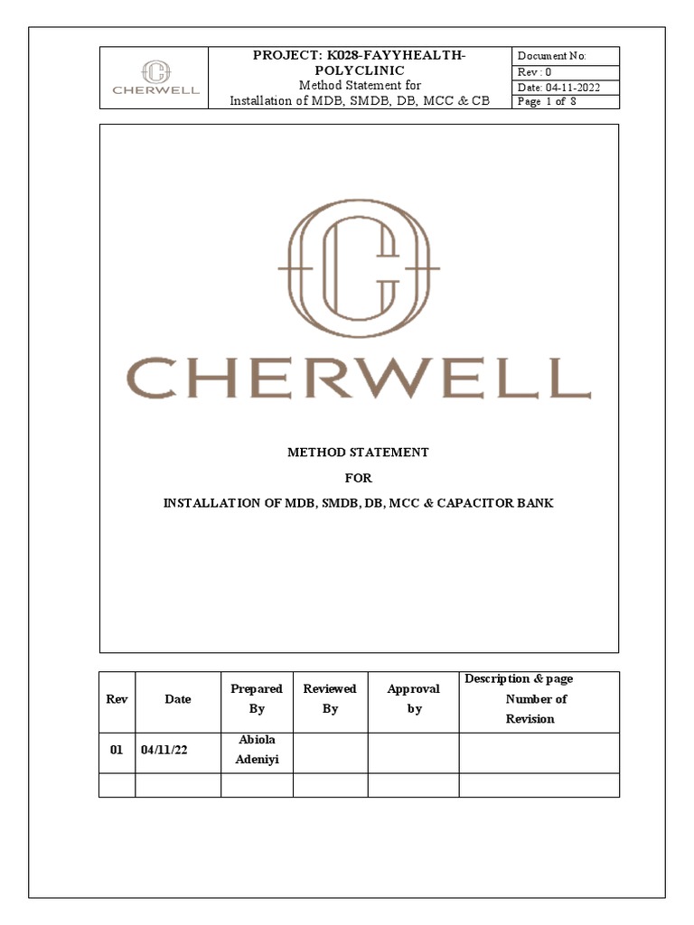 Method Statement For Installation of MDB, SMDB, DB, MCC & Capacitor ...