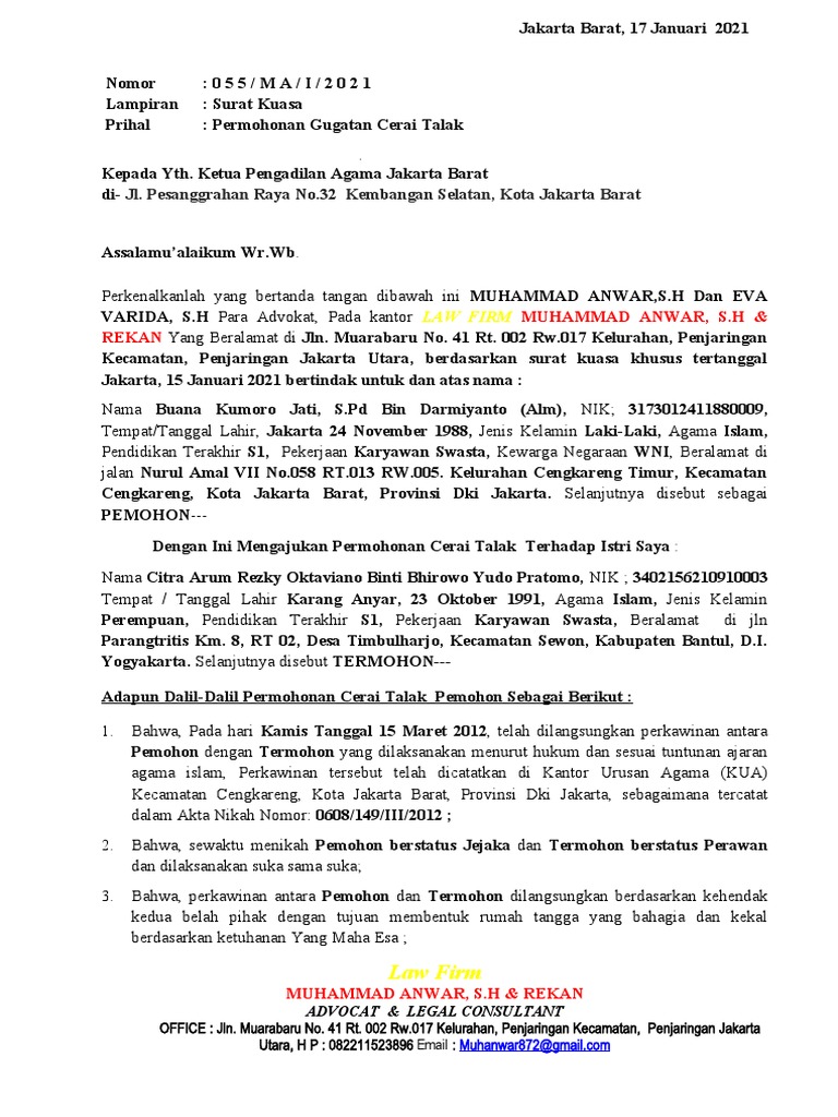 Draf Gugatan Cerai Buana | PDF