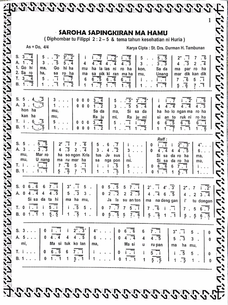 0.4 Partitur Saroha Sapingkiran Ma Hamu - Pilihan4 | PDF
