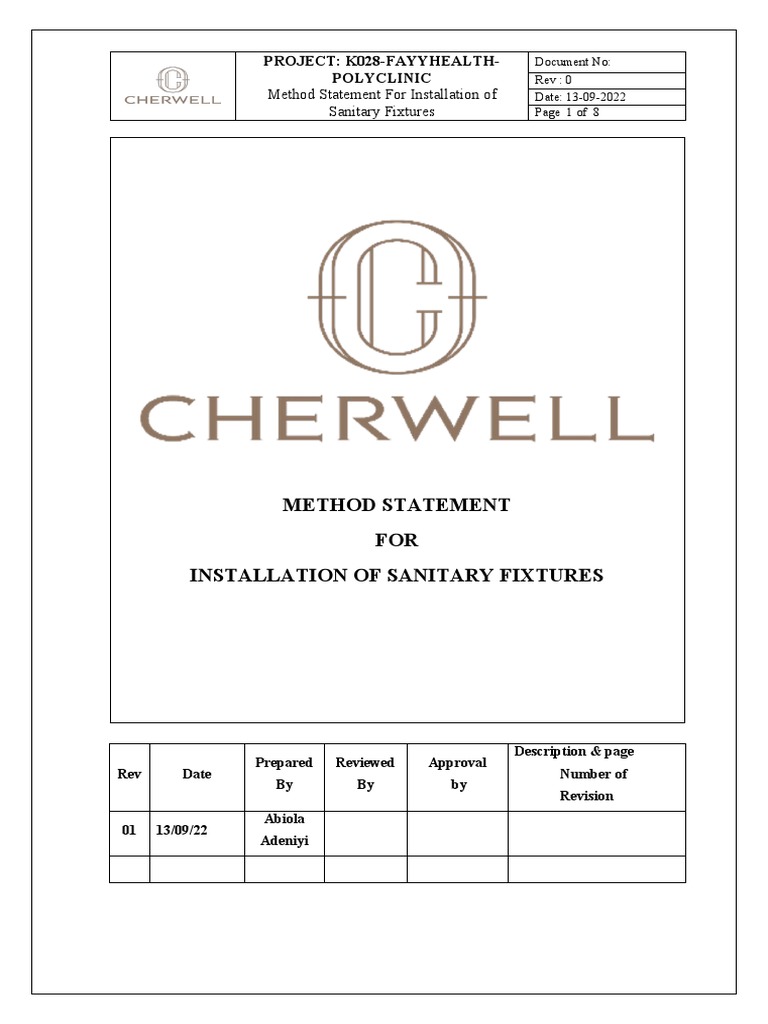 Method Statement For Installation of Sanitary Fixtures | PDF | Sink | Countertop