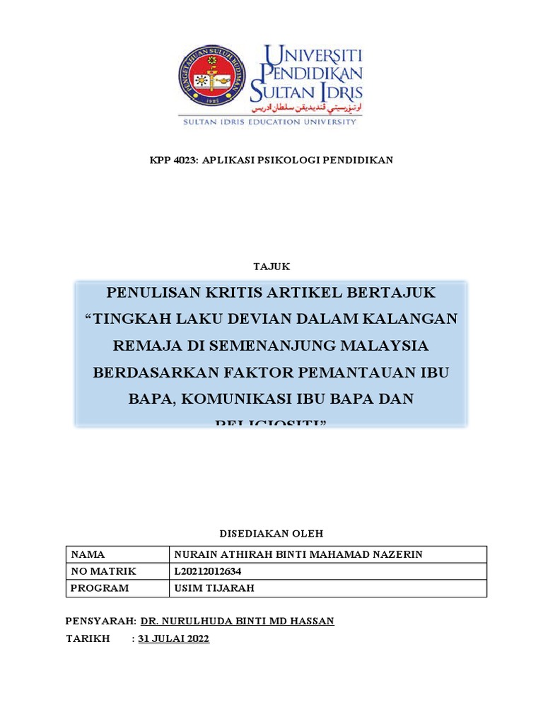 Penulisan Kritis KPP 4023 (Nurain Athirah Binti Mahamad Nazerin) | PDF