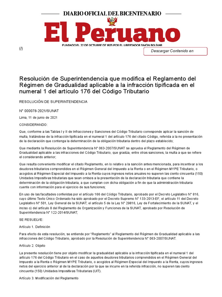 El Peruano Rs Que Modifica El Reglamento Del Régimen De Gradualidad