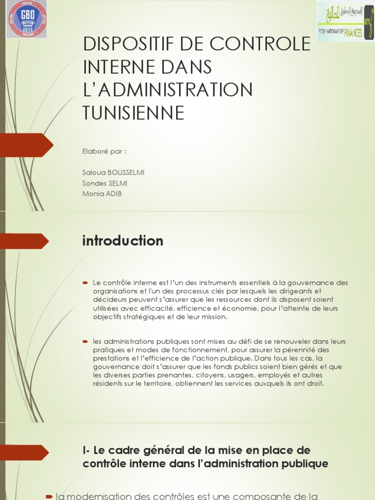 Contrôle Interne en Administration Tunisienne | PDF | Contrôle interne ...