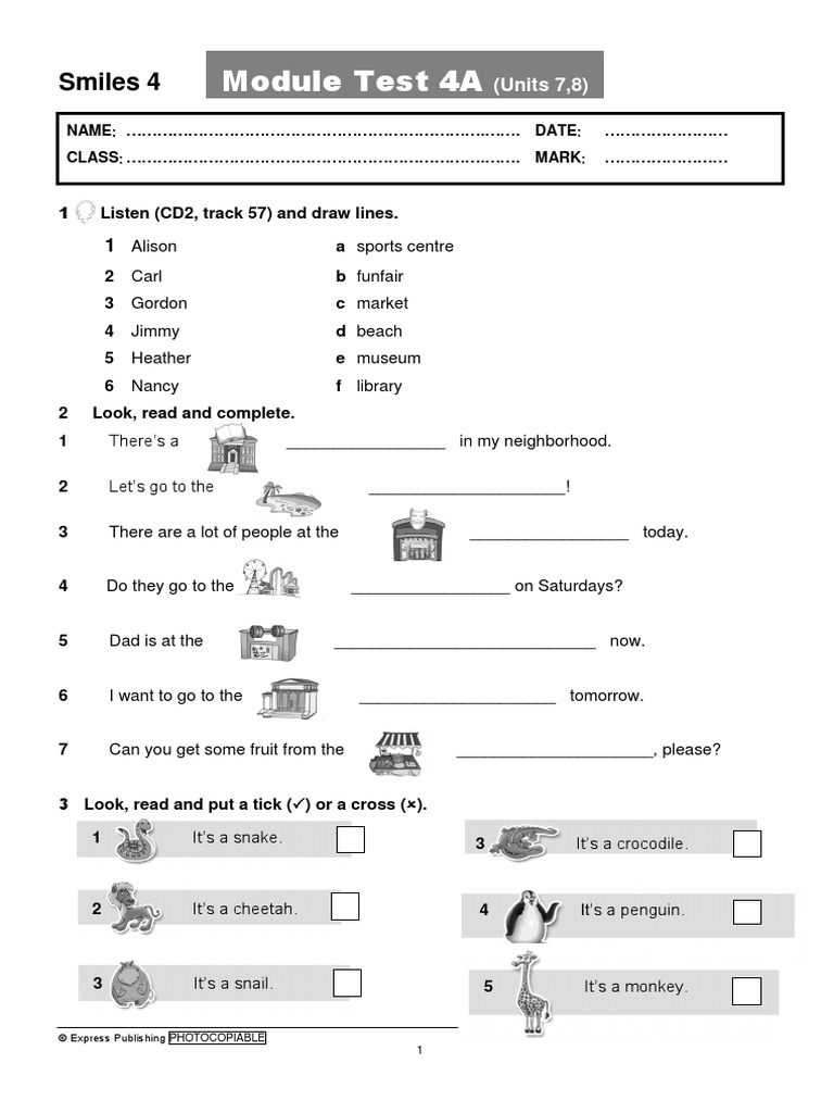 Smiles 4 Mod Test 4A | PDF Smiles 4 Mod Test 4A | PDF
