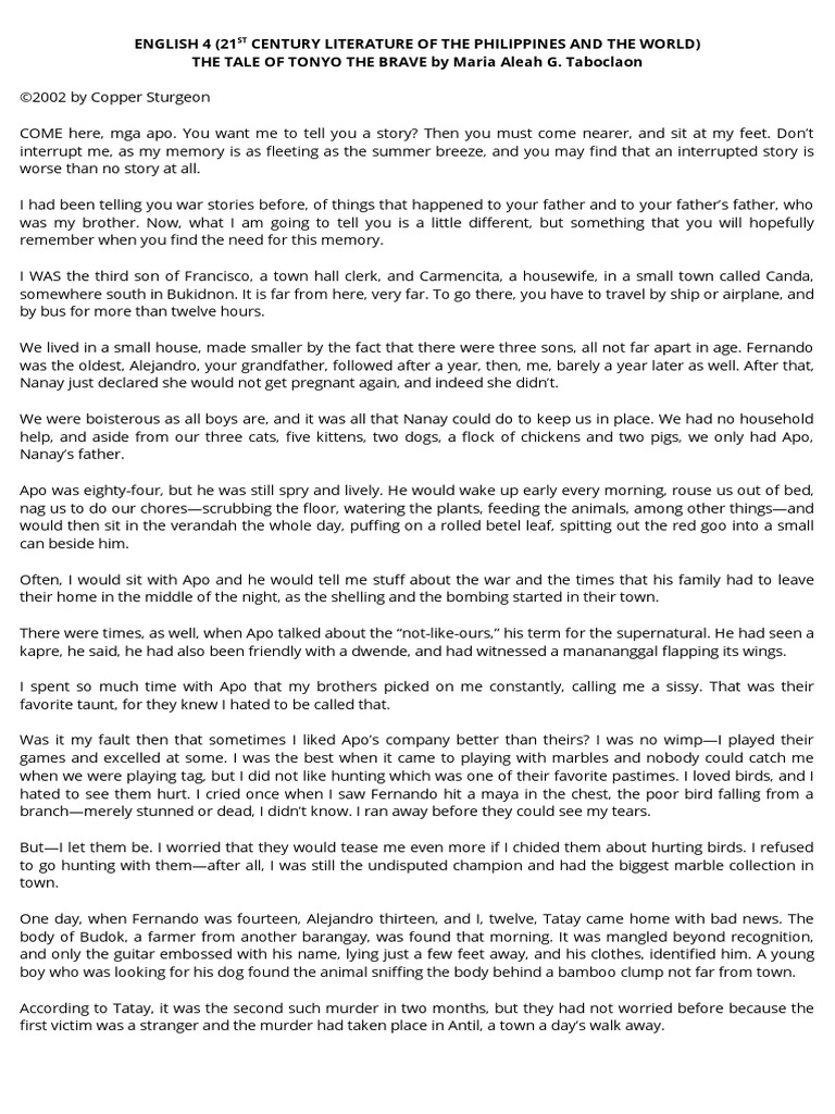 The Tale of Tonyo The Brave | PDF