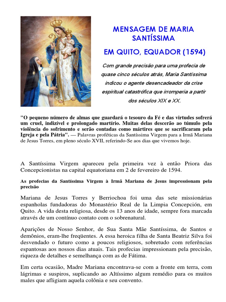 Mensagem de Maria em Quito, 1594 | PDF | Maria, mãe de Jesus | Igreja ...