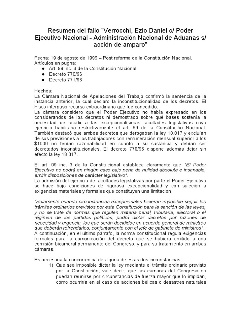 Resumen Del Fallo VERROCCHI | PDF | Constitución | Gobernancia