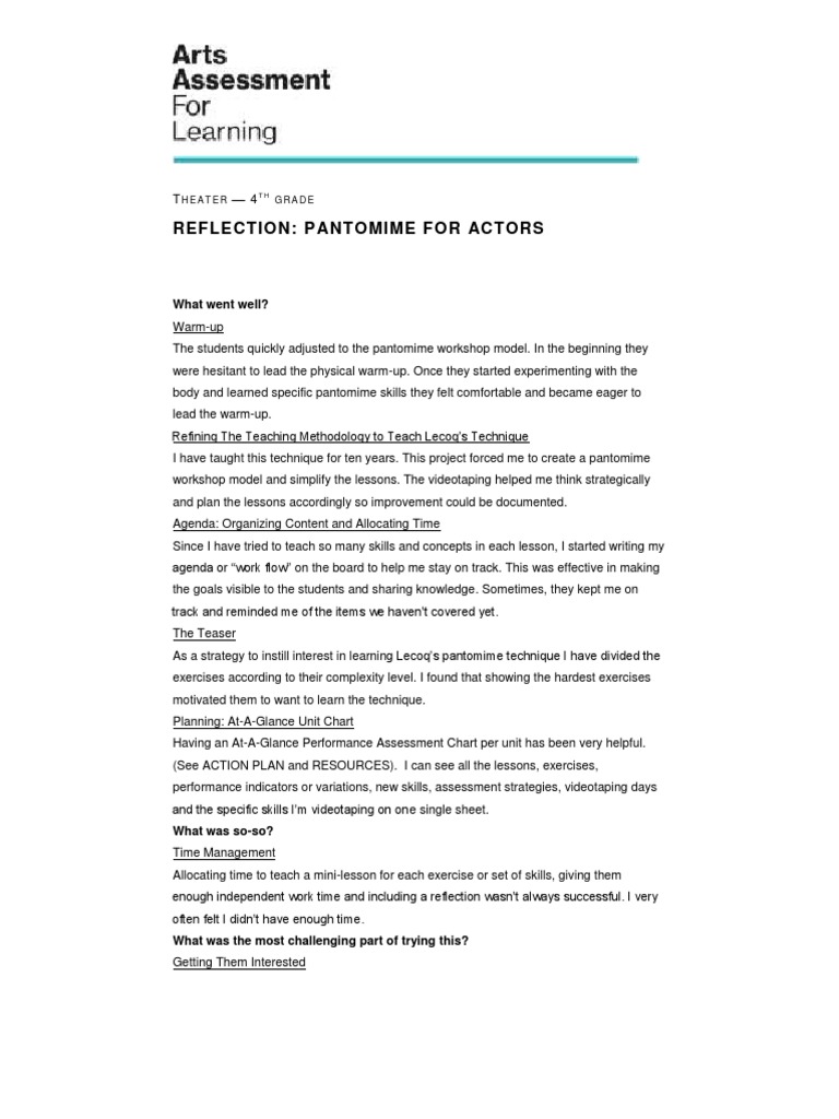 Theater Pantomime REFLECTIONS | PDF | Cognitive Psychology | Behavior ...