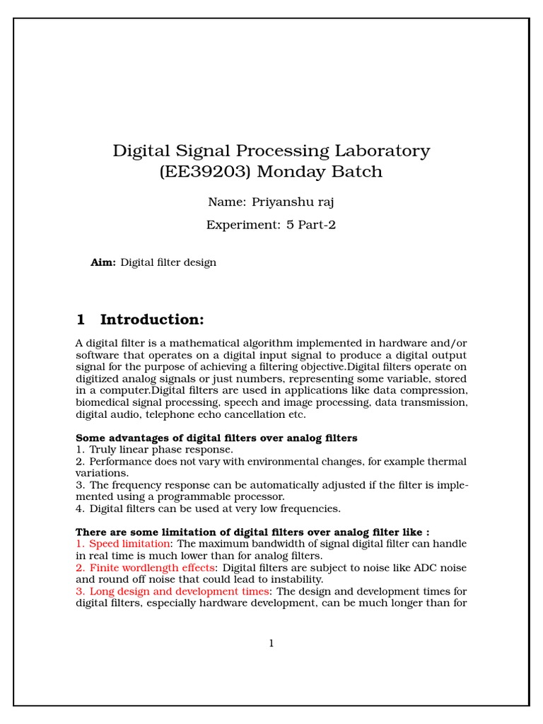 Priyanshu Raj 20EE10055 Exp 5 Part 2 | PDF | Signal Processing | Electronics