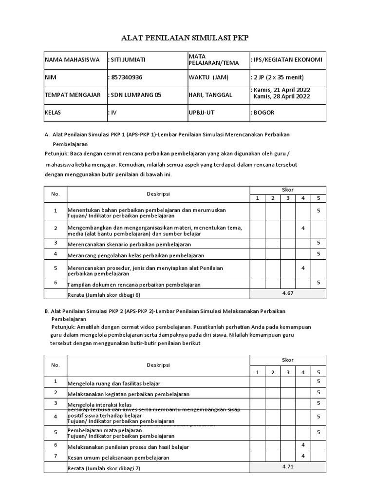 Alat Penilaian Simulasi PKP | PDF