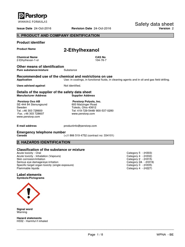 2-Ethyl Hexanol - MSDS | PDF | Toxicity | Personal Protective Equipment