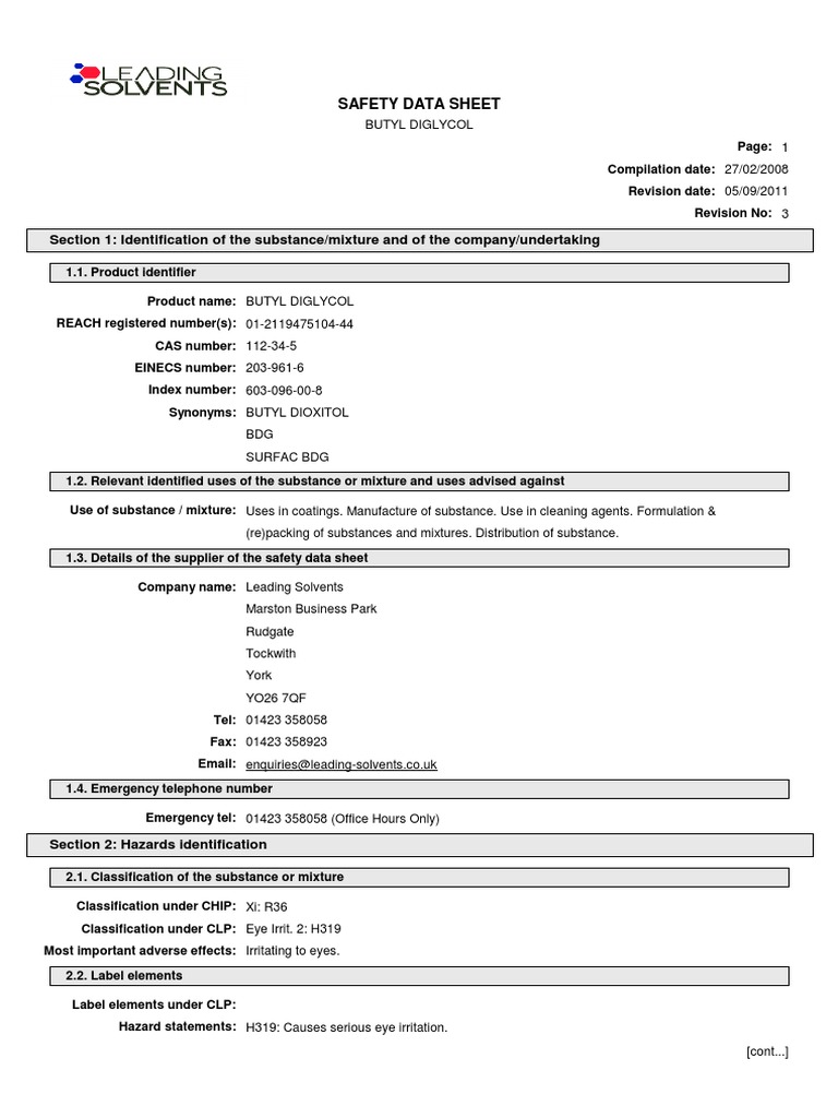 Butyldiglycol | PDF | Chemistry | Occupational Safety And Health