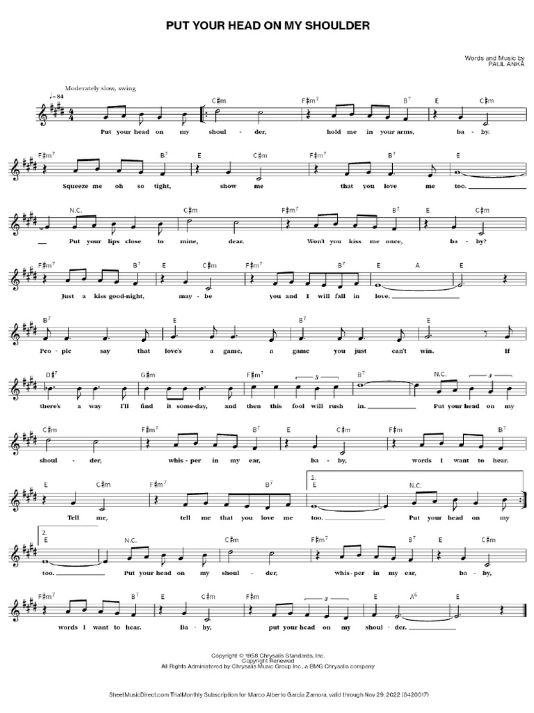 Put Your Head On My Shoulder E Sax Alto | PDF