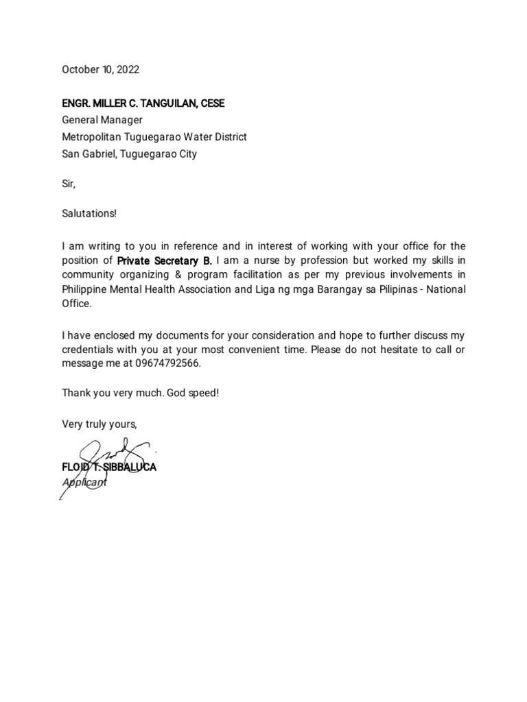 Application Letter - Private Secretary B | PDF