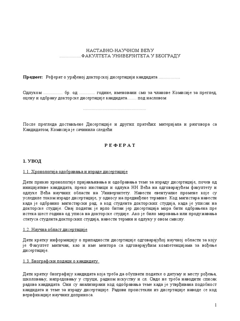 Referat o Uradjenoj Disertaciji | PDF