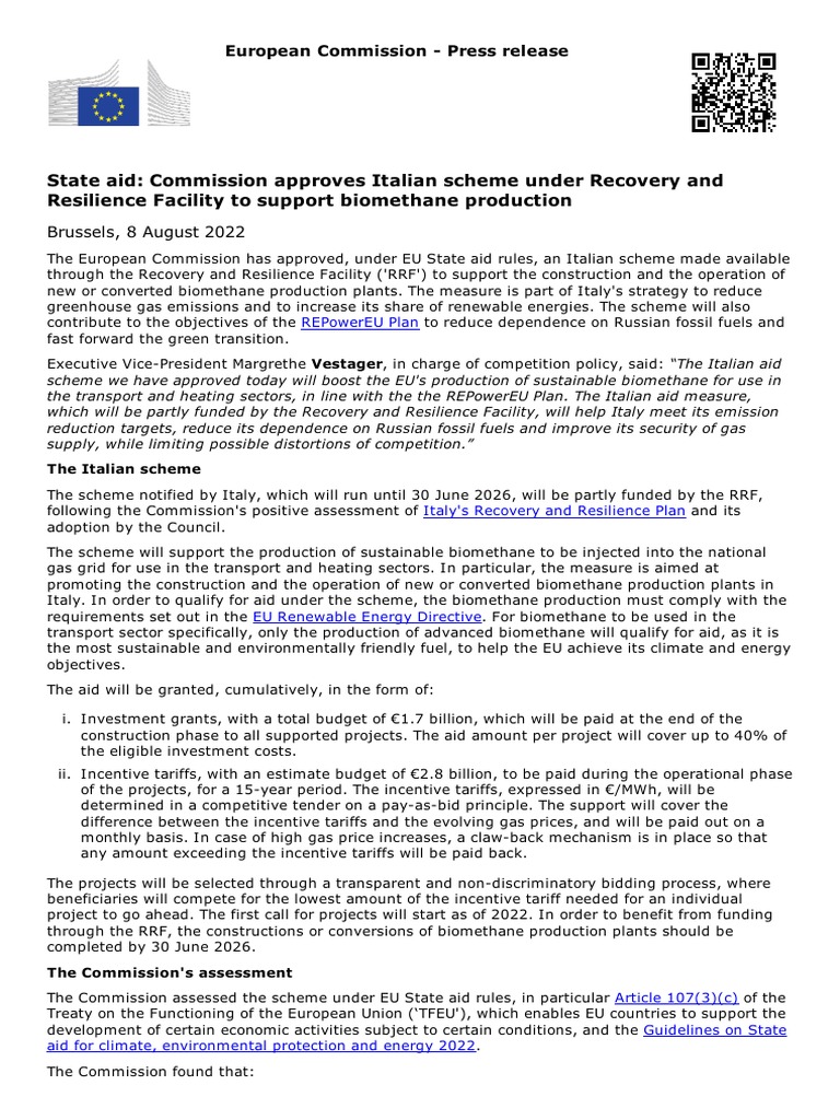 State Aid Commission Approves Italian Scheme Under Recovery and ... State Aid Commission Approves Italian Scheme Under Recovery and ...