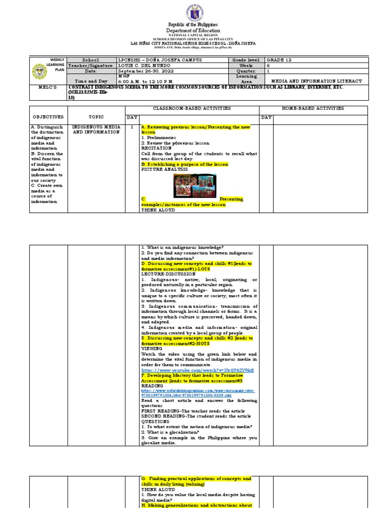 Mil - WLP - Week 6 | PDF | Mass Media | Information