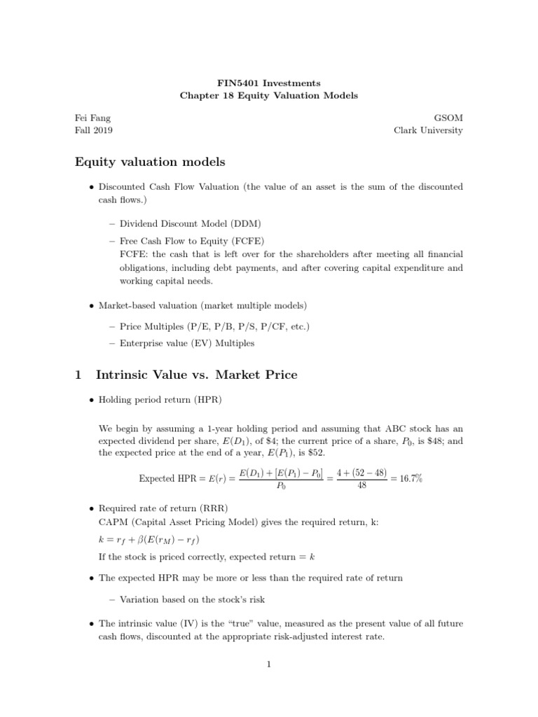 Chapter 18 Equity Valuation Models Lecture Notes PDF | PDF | Valuation ...