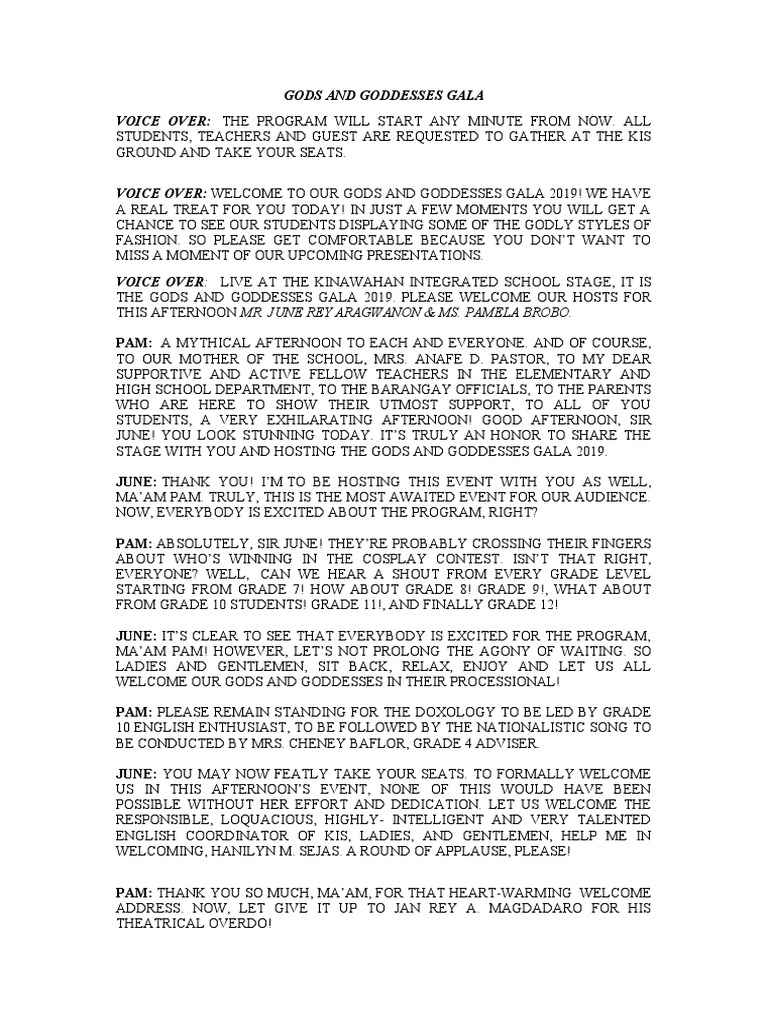 Gods and Goddesses Gala SCRIPT | PDF
