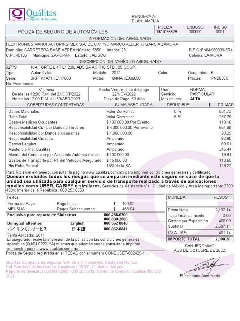 Póliza de Seguro de Auto Kia 2023 | PDF | Póliza de seguros ...