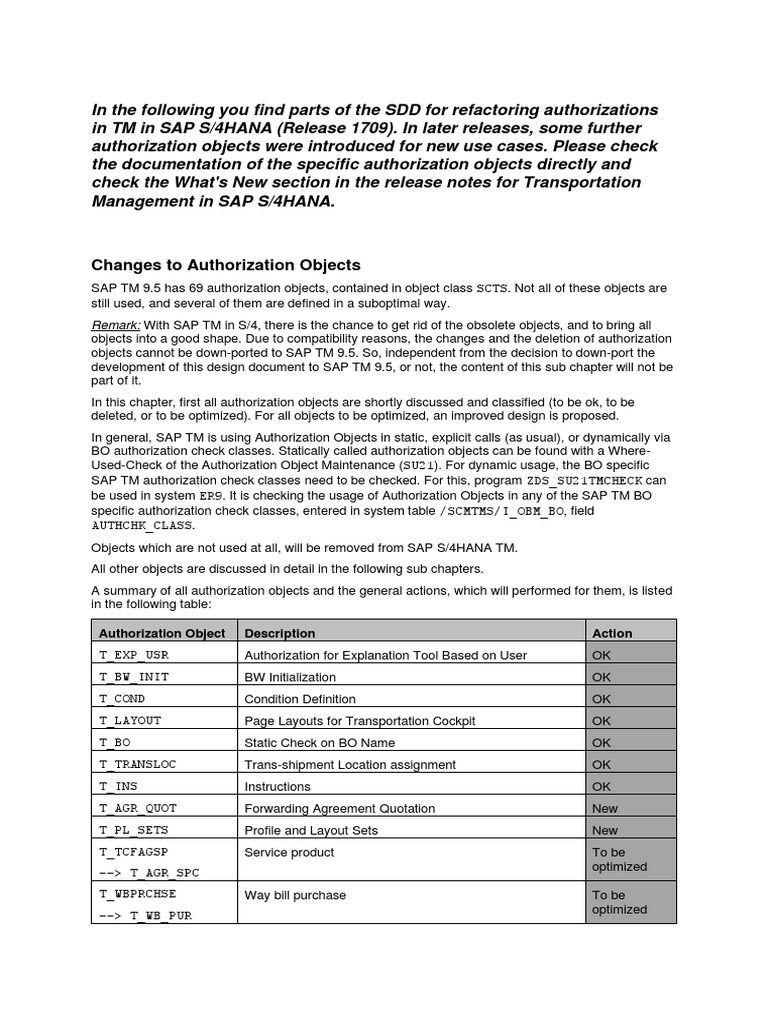 Refactoring Auth - Objects SAP TM To TM in S4HANA | PDF | Object (Computer Science) | Software