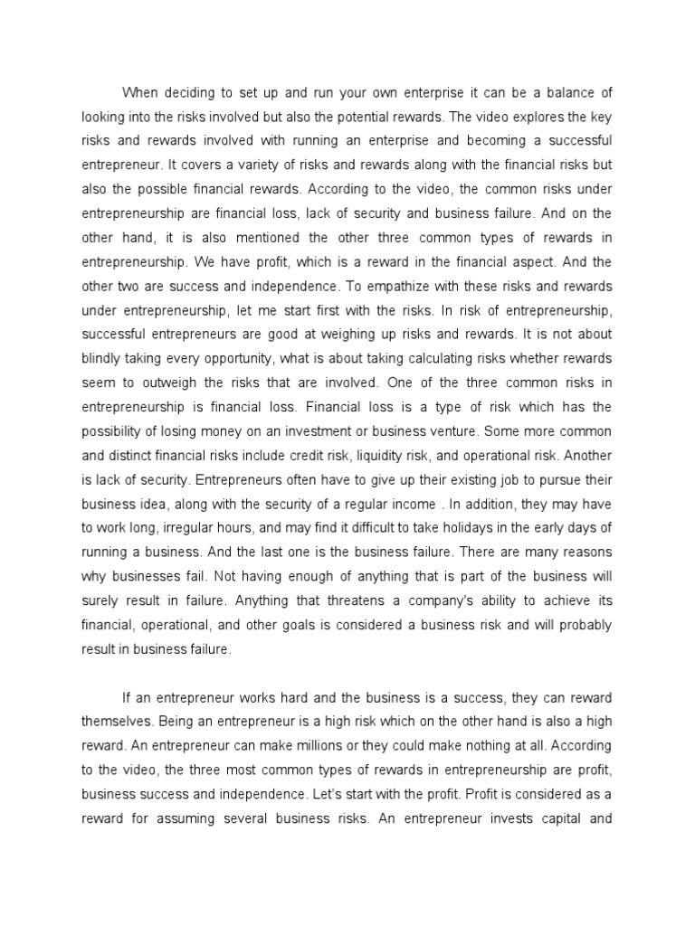 Risk and Rewards | PDF | Entrepreneurship | Risk