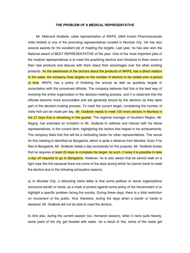 Challenges for Medical Representatives | PDF | Business