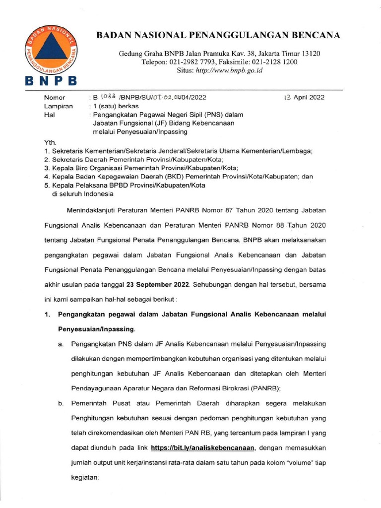 Pengaturan Pengangkatan PNS dalam Jabatan Fungsional Analis Kebencanaan ...