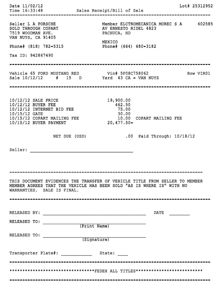 Copart Receipt | PDF