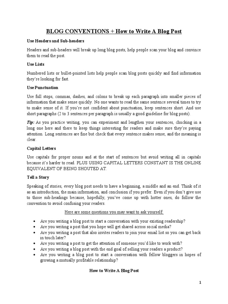 Blog Conventions - How To Write A Blog Post | PDF | Friendship ...